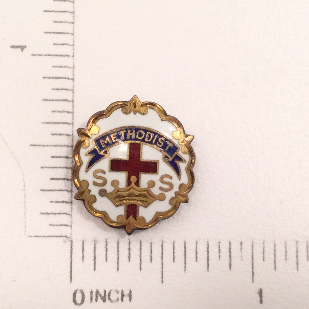 Vintage Methodist Sunday School Pin Cross & Crown - Gem